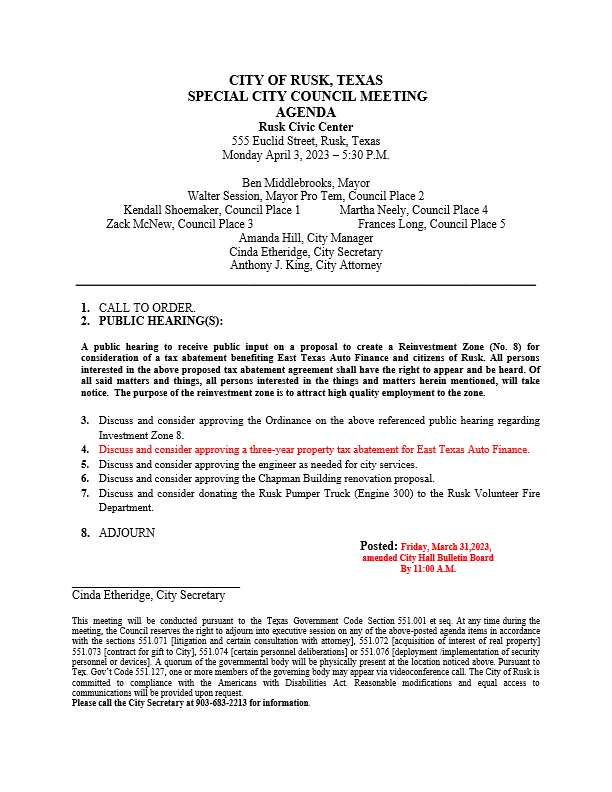 Mayor Sample Ballot – City of Rusk TX